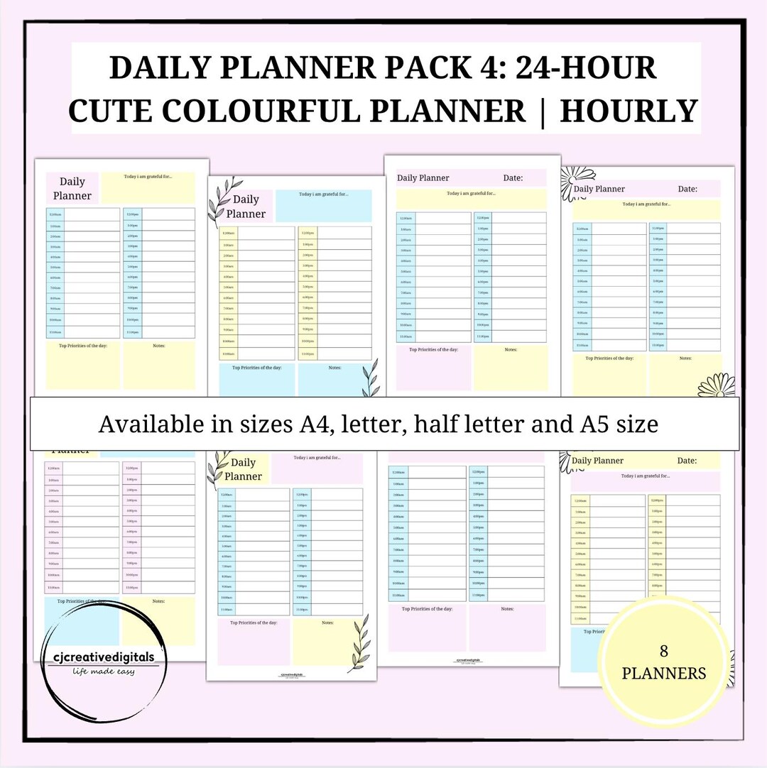 24-hour Daily Planner Printable | Hourly Organizer (digital Download ...