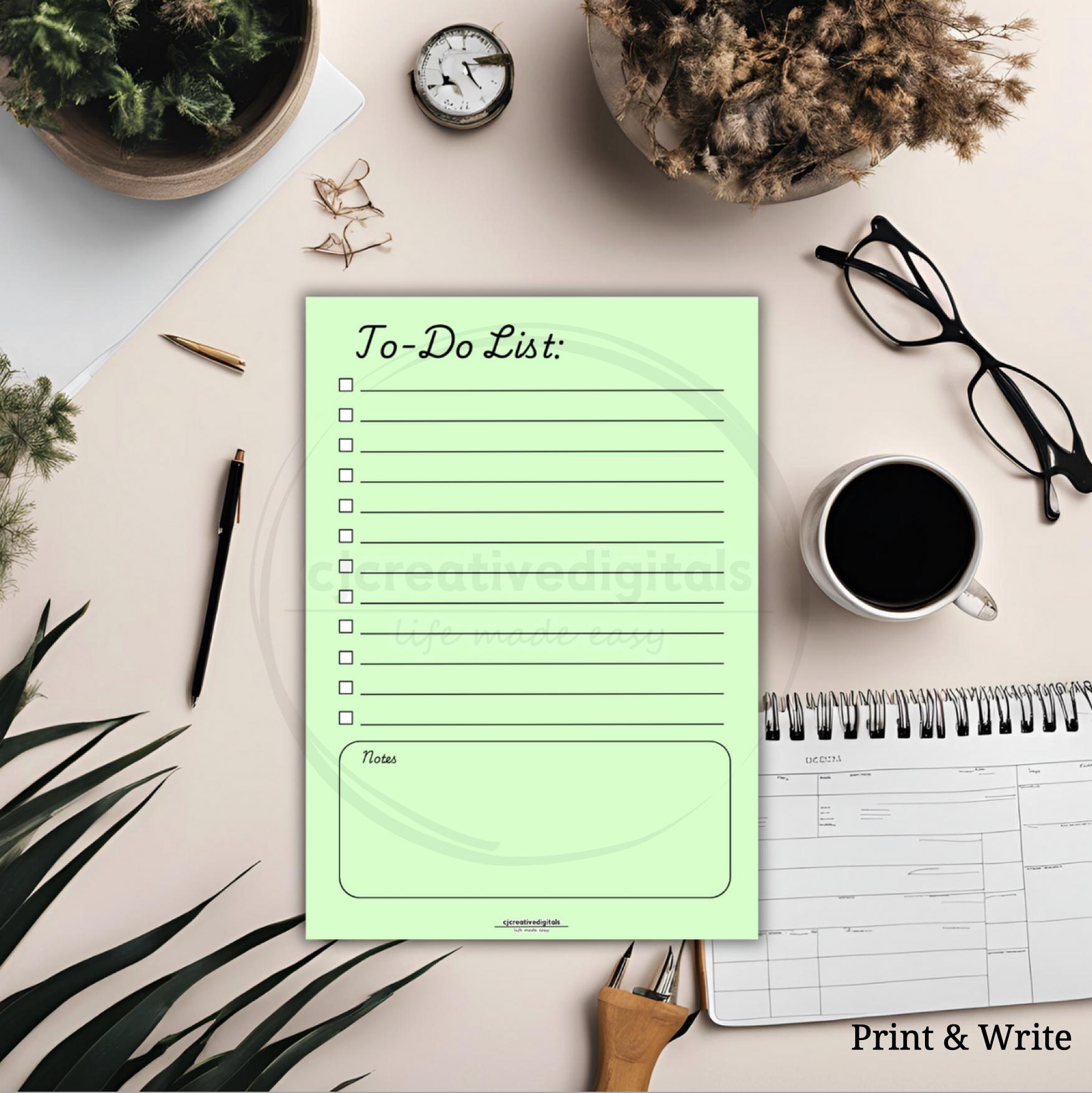 Green To-do List Printable: Daily Task Planner (A4, A5, Letter, Half ...