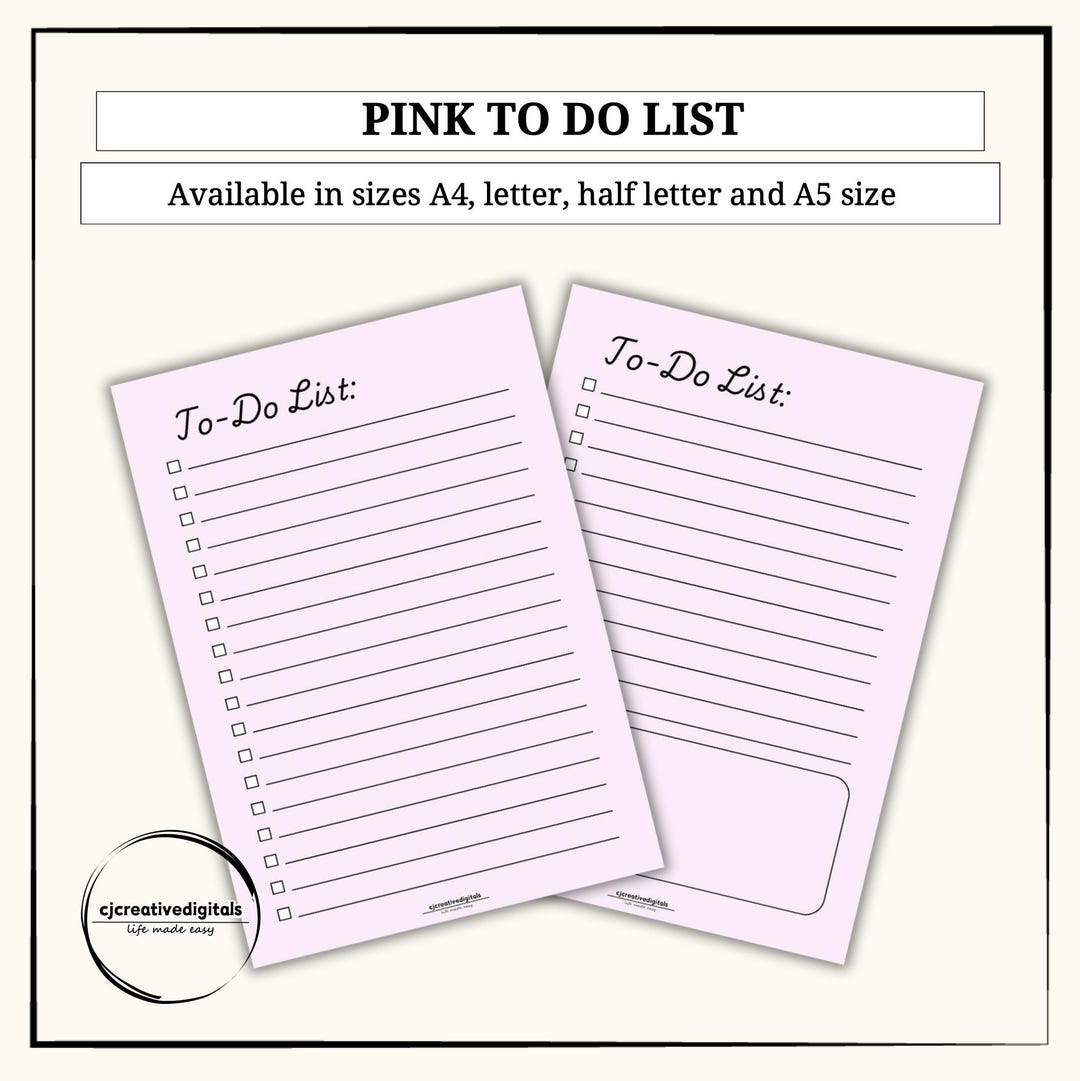 Printable Pink To-do List: Minimalist Daily Planner (digital Download ...