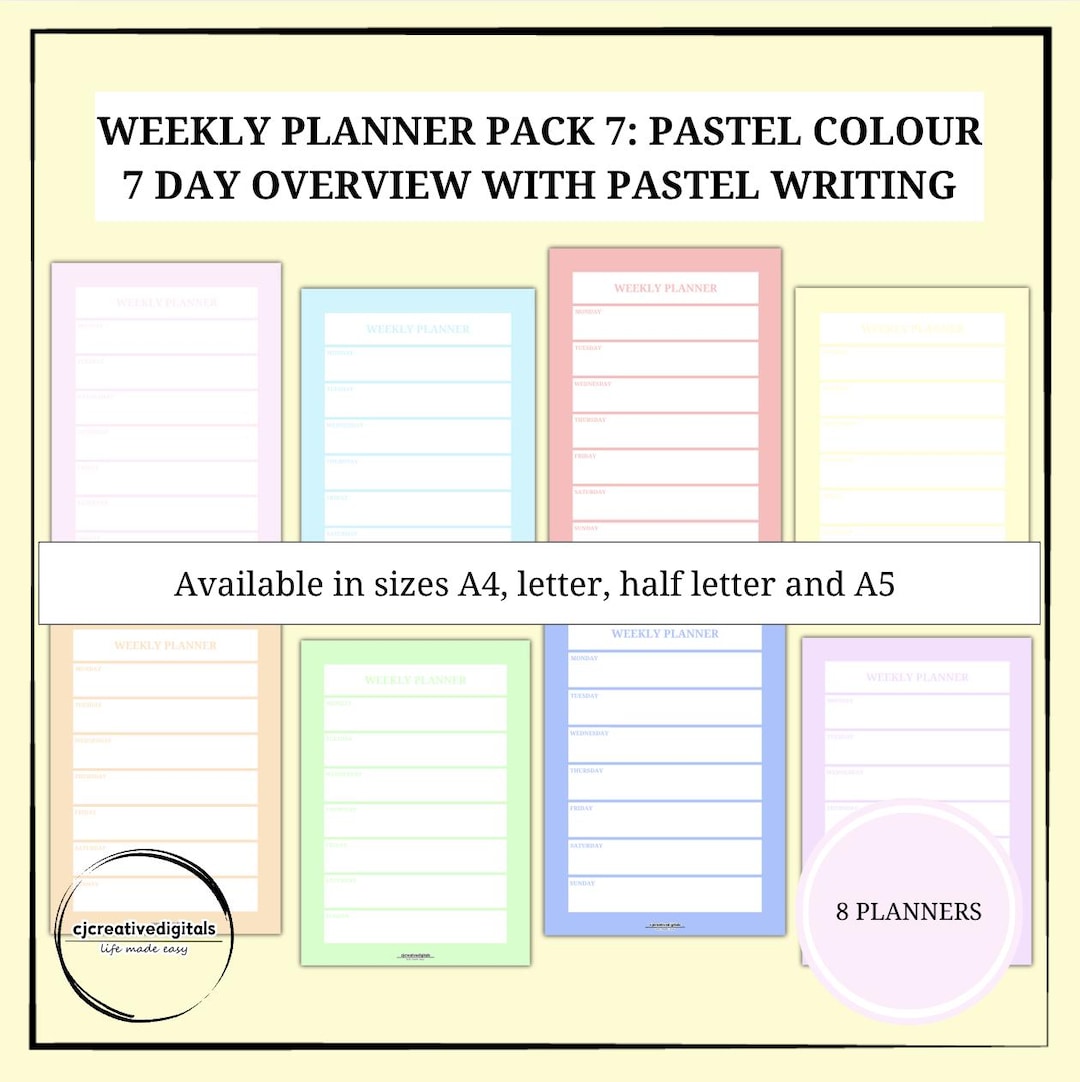 Pastel Weekly Planner Printable: 7-day Overview, Task Tracker (digital ...