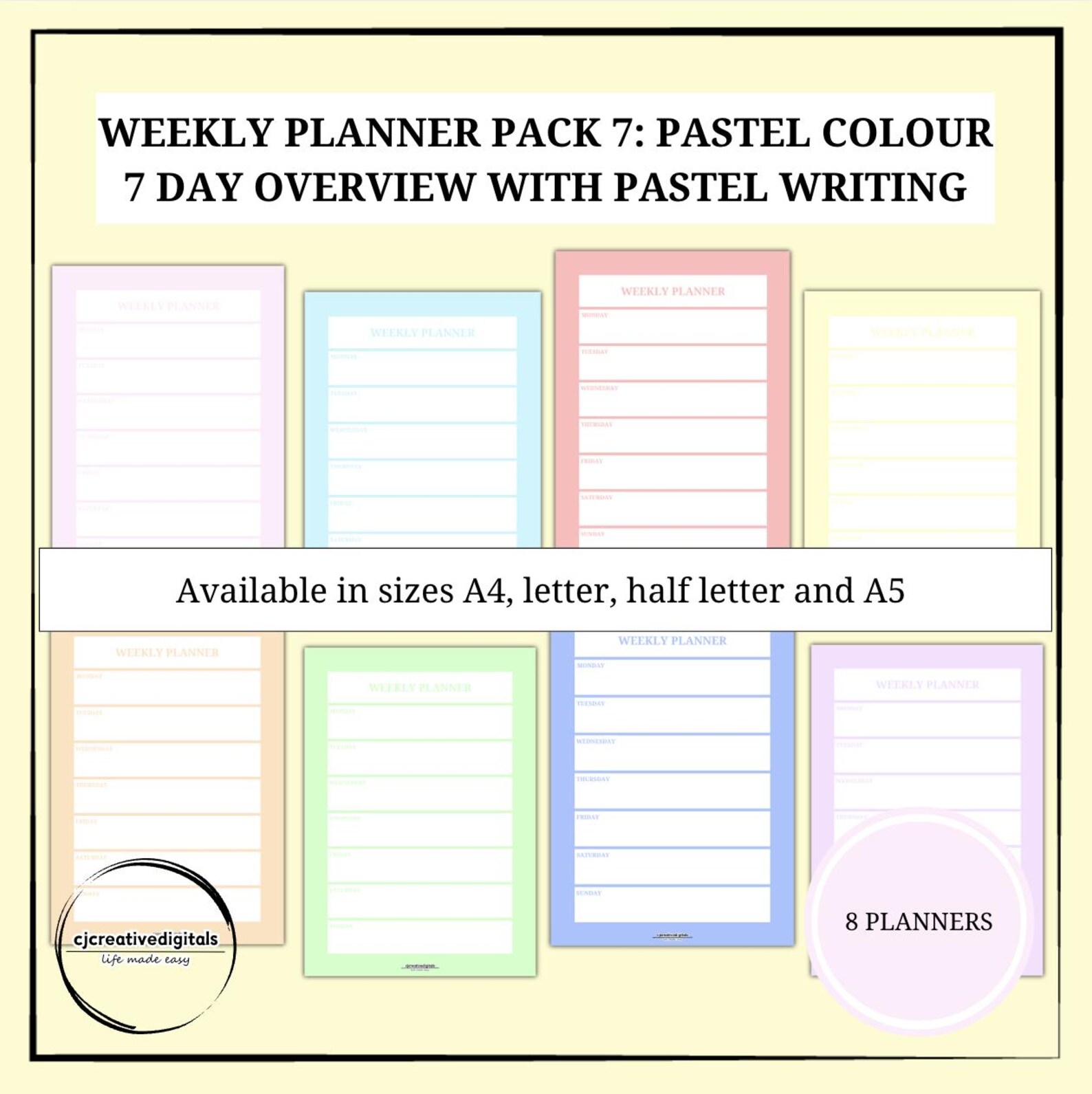 Pastel Weekly Planner Printable: 7-day Overview, Task Tracker (digital ...