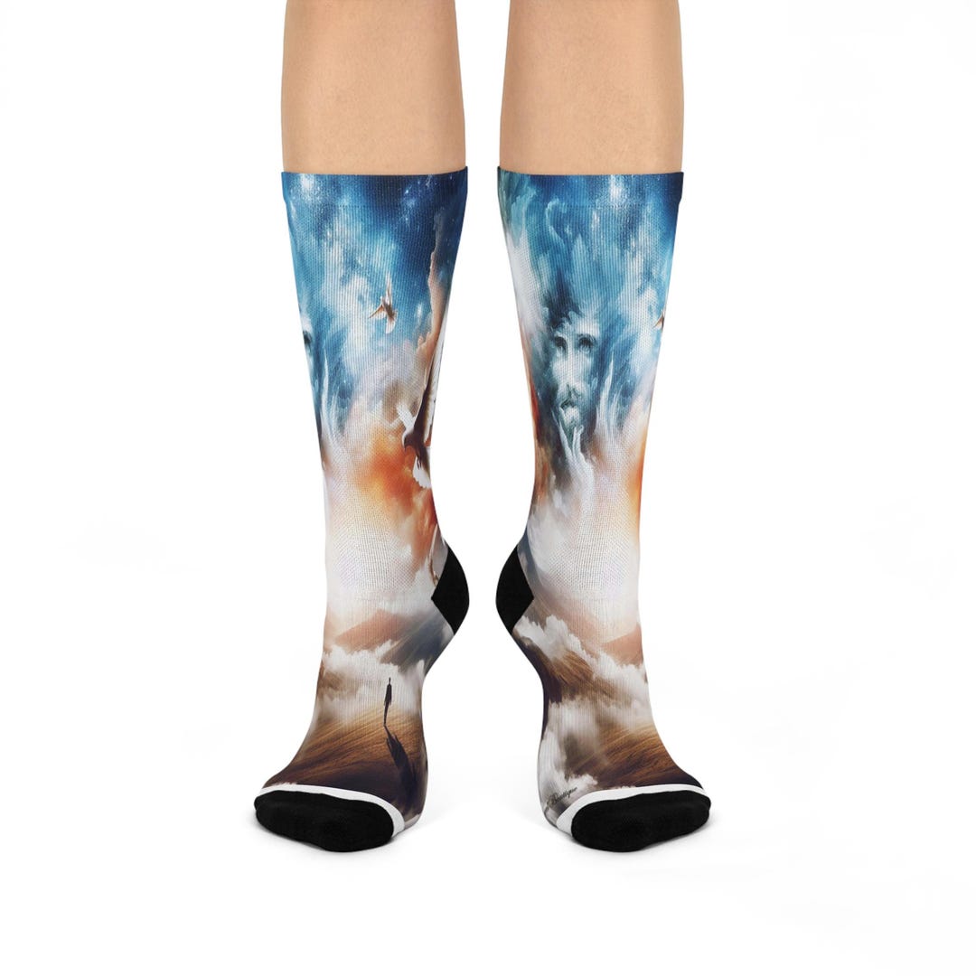 Crew Socks, Man's Face in the Clouds With Birds Design, Cushioned Socks ...