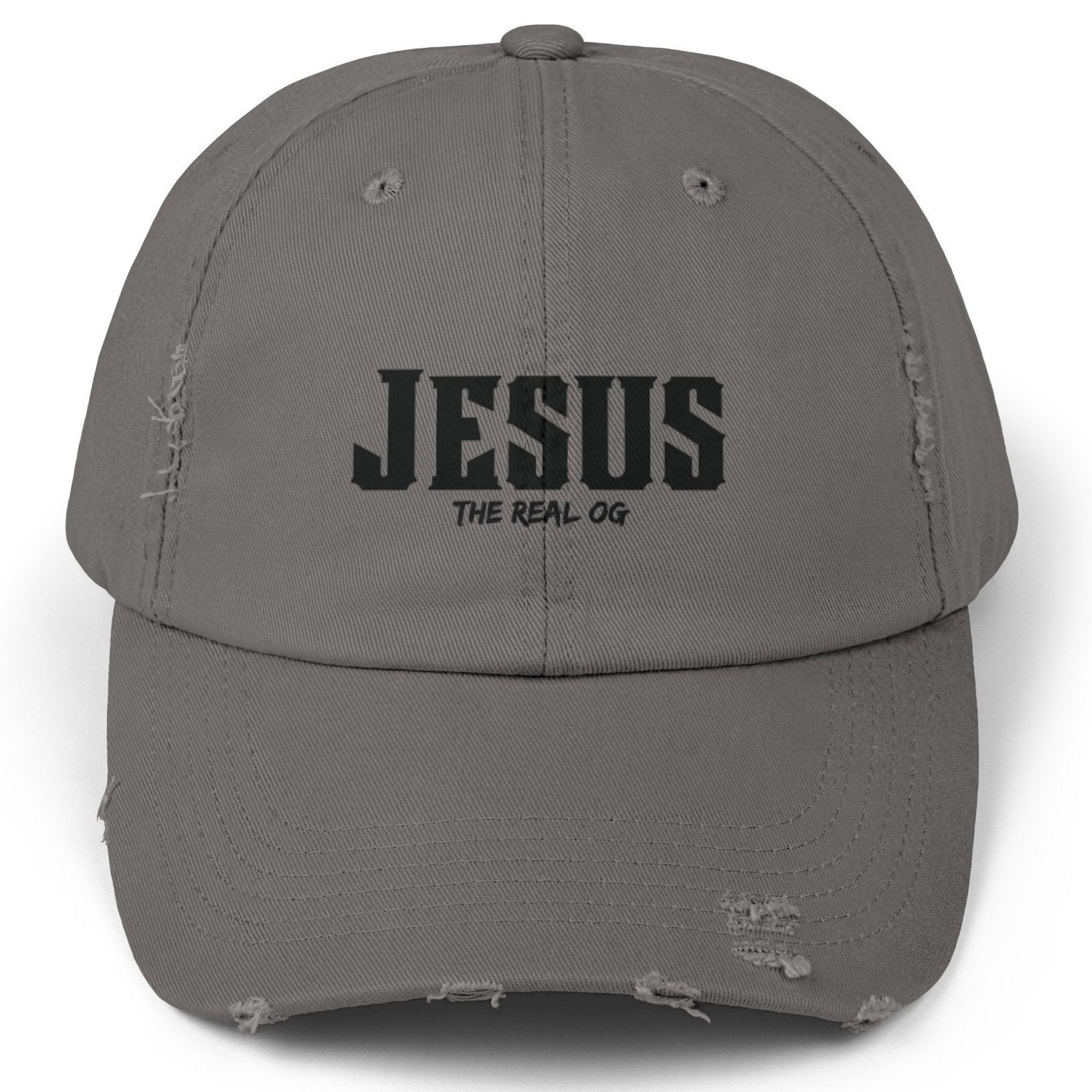 Jesus the Real OG Distressed Cap, Christian Hat, Minimal Godly Quote ...