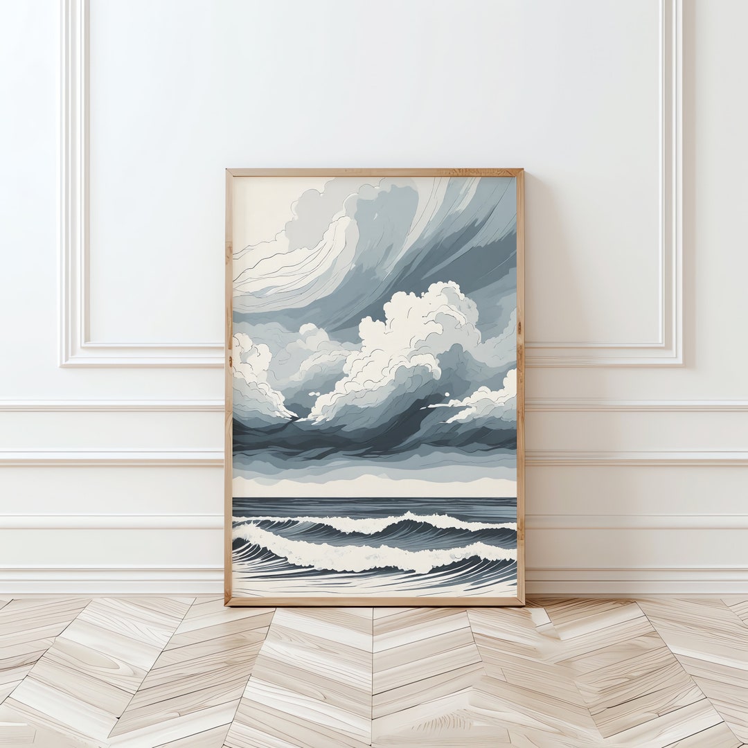 Seascape Print Coastal Drawing Minimalist Wall Art Modern Ocean ...