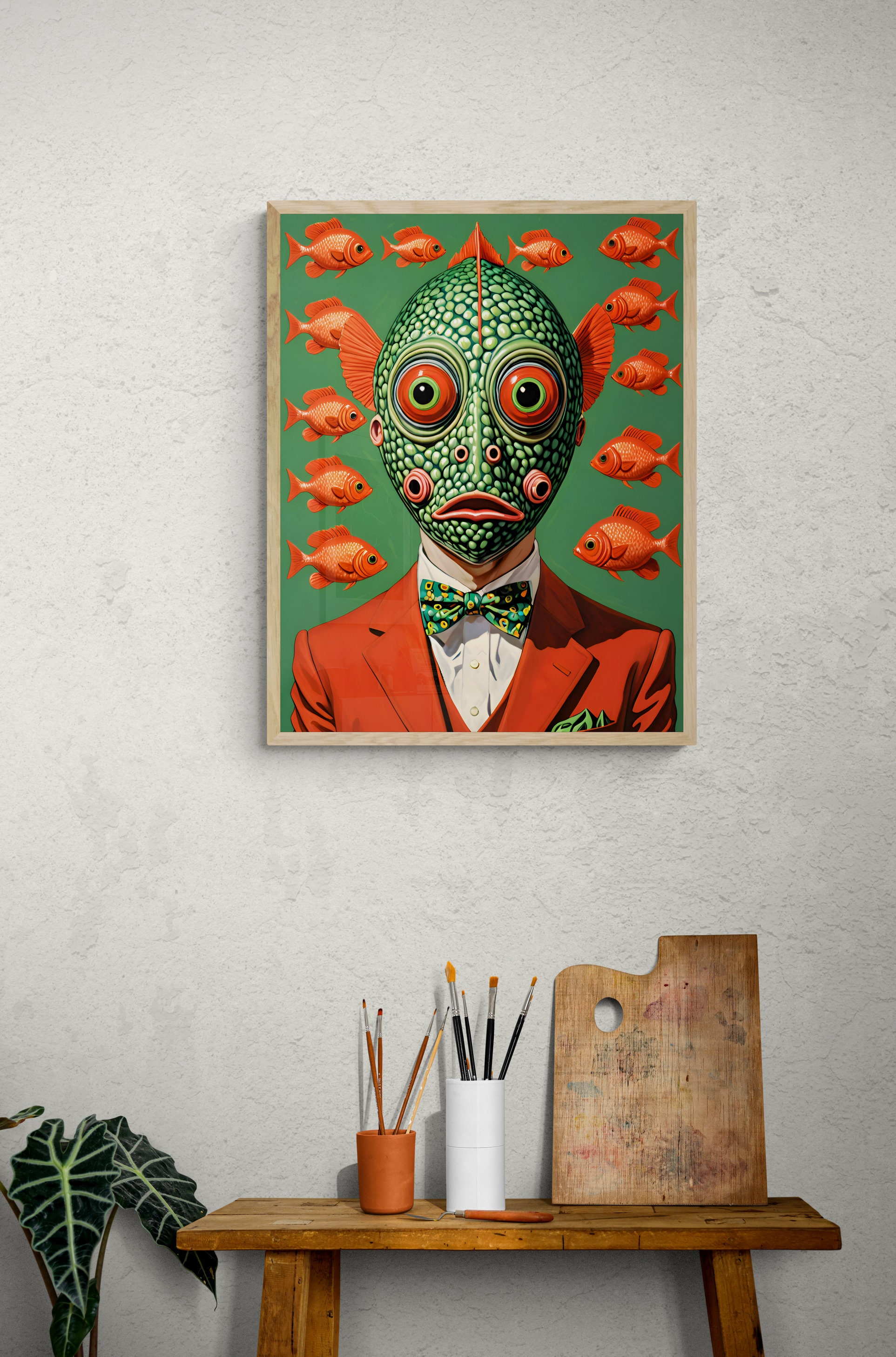 Red and Green Anthropomorphic Fish Portrait Print Pop Art Animal Hybrid ...