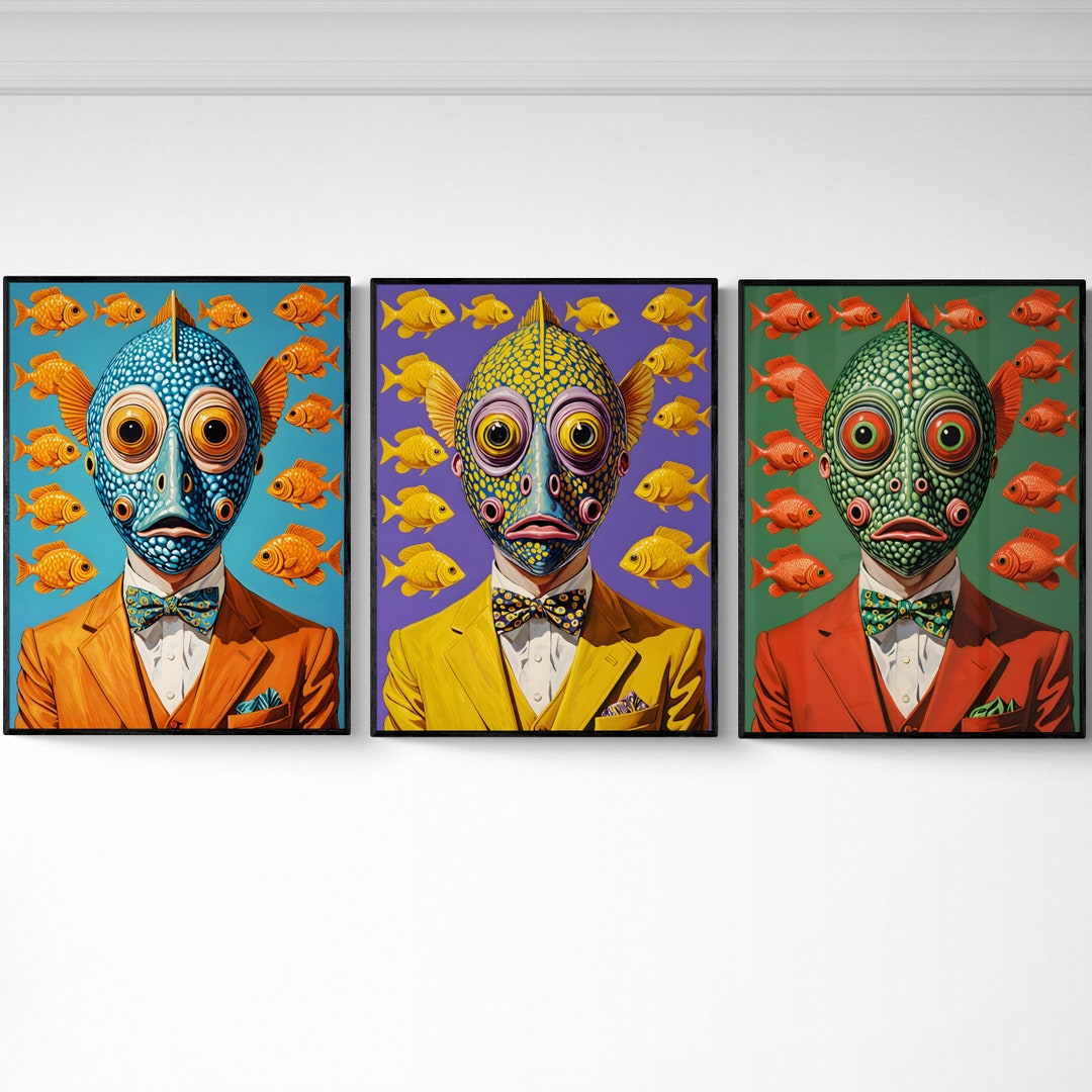 Fish-man Portrait Print Series Surrealism Colorful Hybrid Wall Art ...