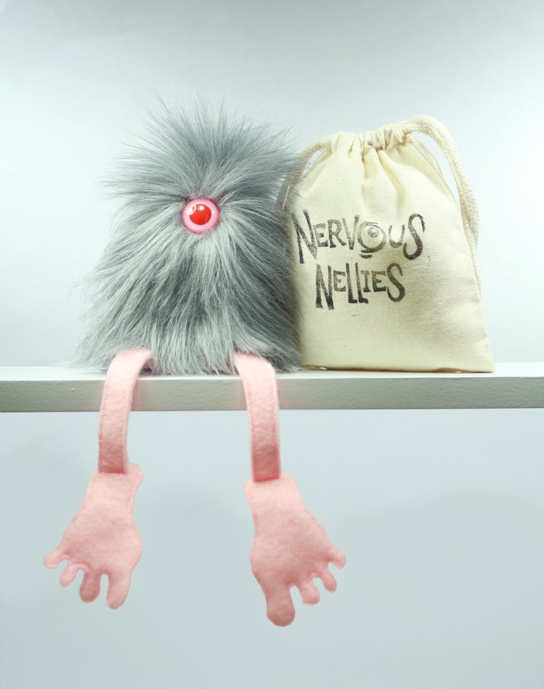 Nervous Nelly Plush Monster Toy- Gray and Pink - Etsy
