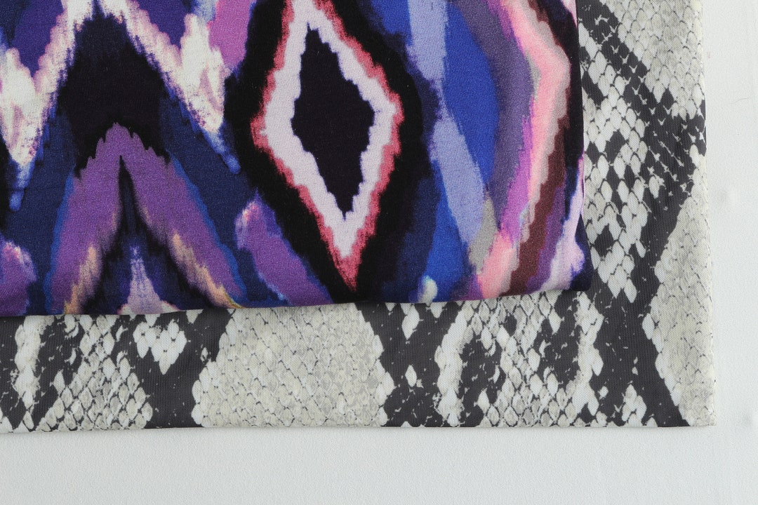 Jersey Spandex Lycra Scrap Fabric, Ikat Pattern and Exotic Snake Skin ...