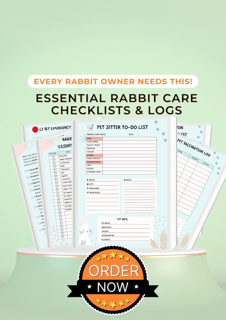 Essential House Rabbit Care CHECKLISTS: Bunny Mom / Dad Home Care ...