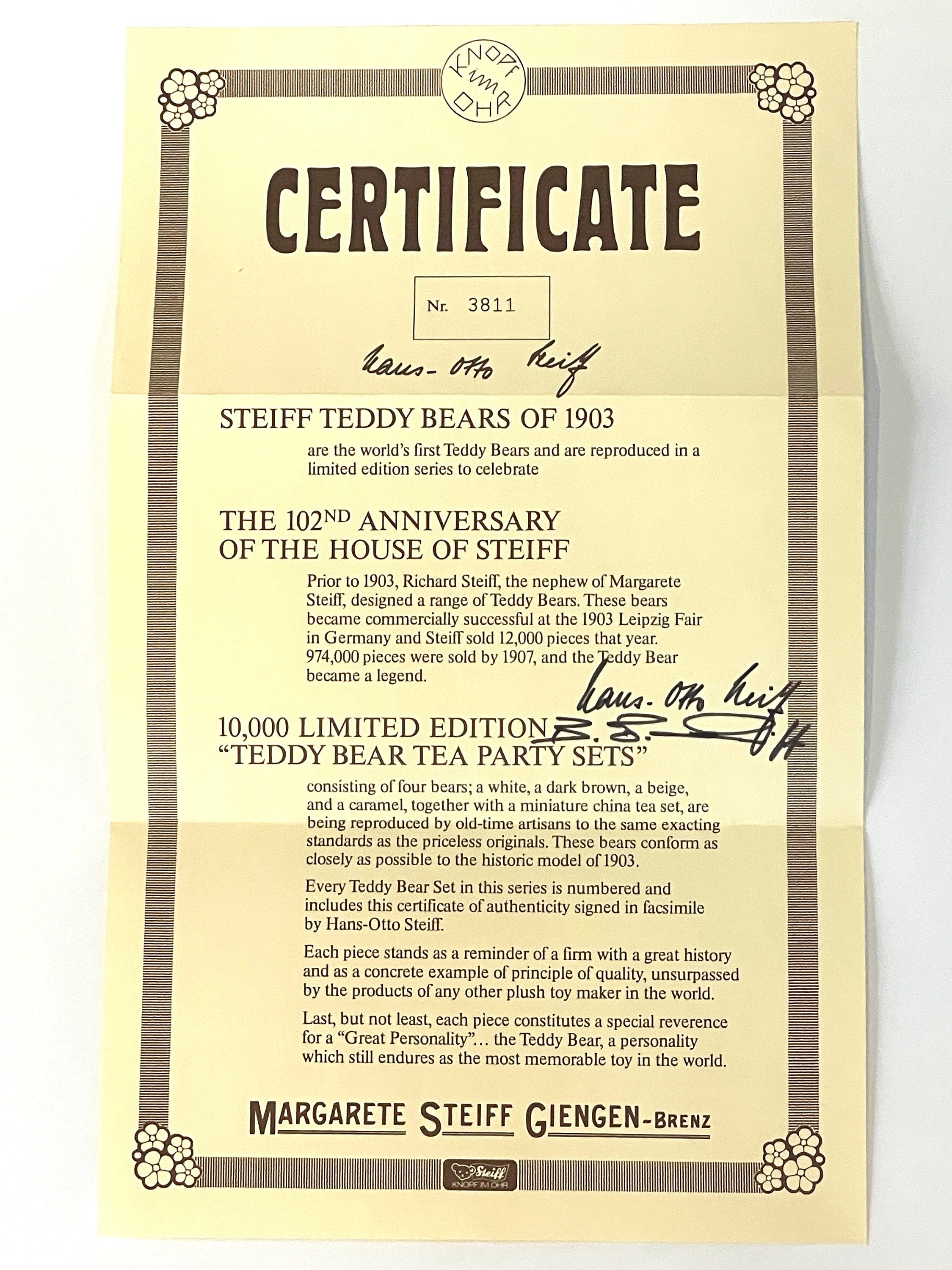 Steiff Teddy Bear Tea Party Set, Certificate of Authenticity - Etsy