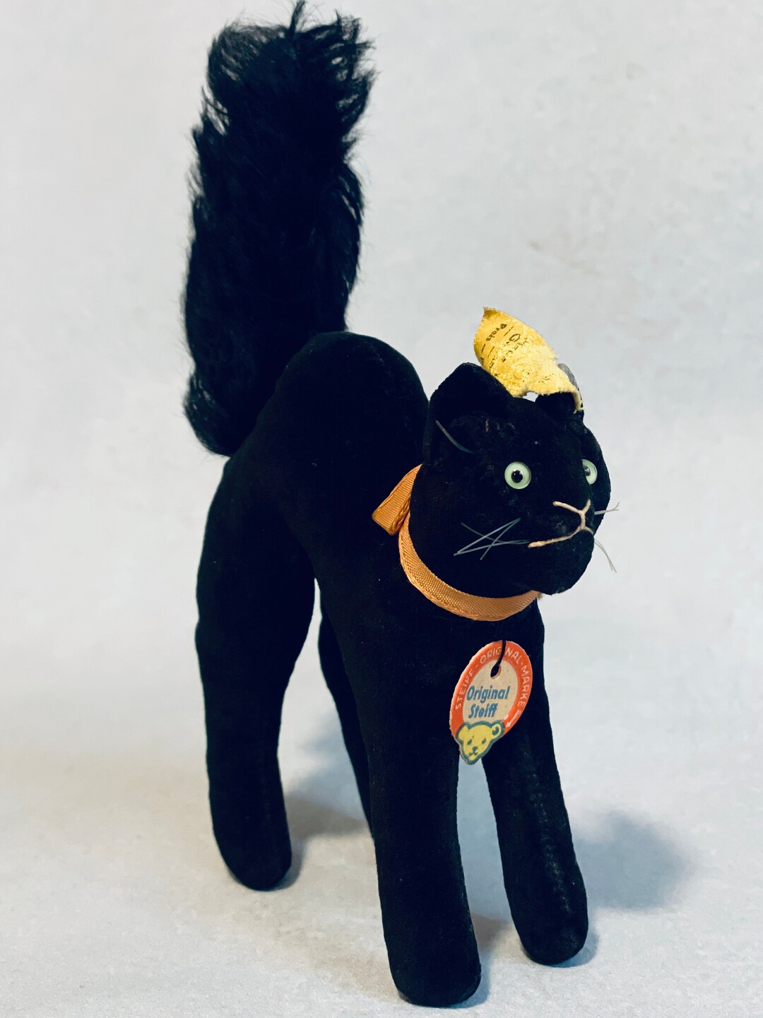 Steiff, Scaredy, Black Tom Cat, 1950s, Material is Velvet & Mohair, 4 ...
