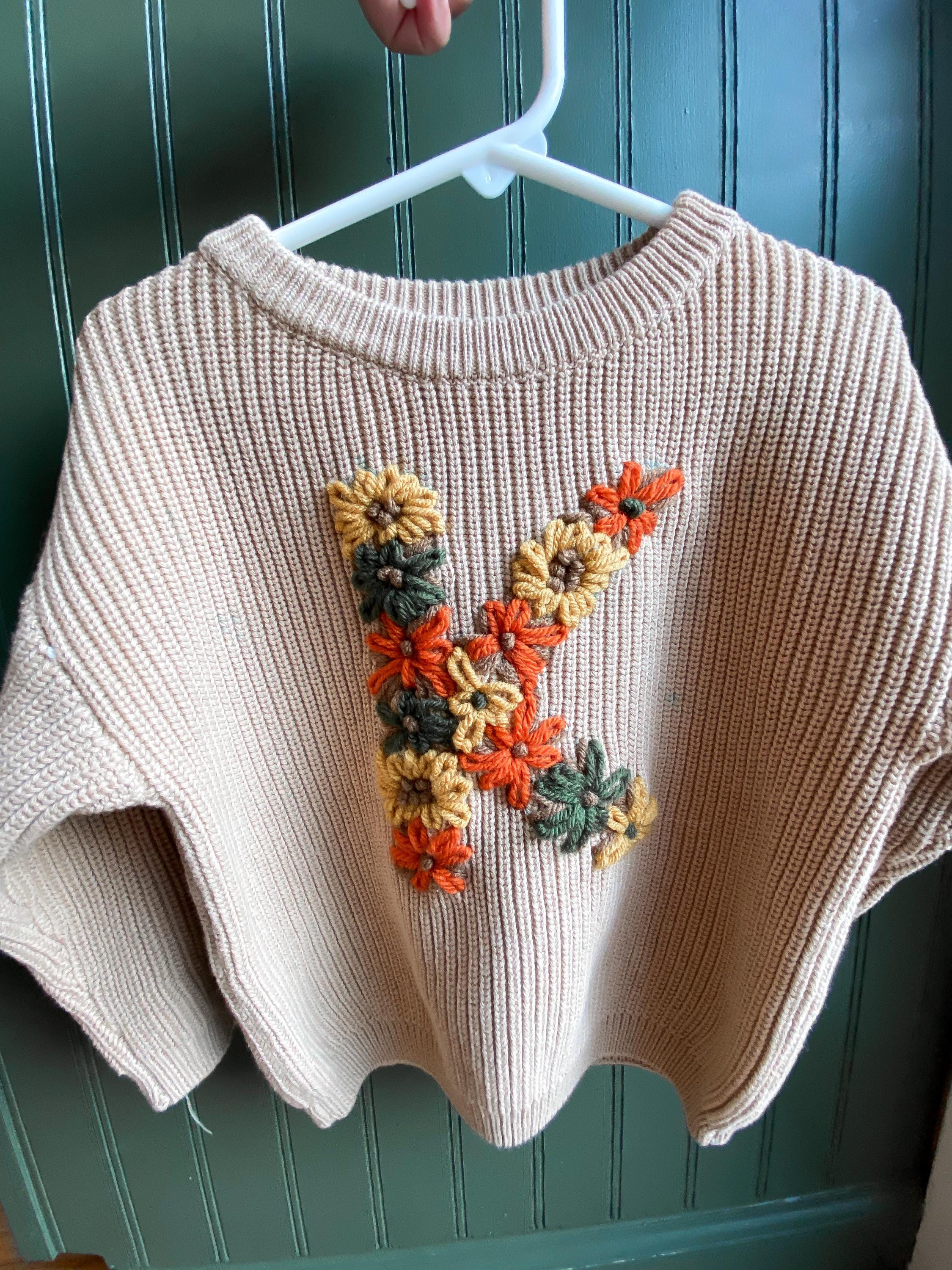 Embroidered Sweaters Flower Letter - Etsy