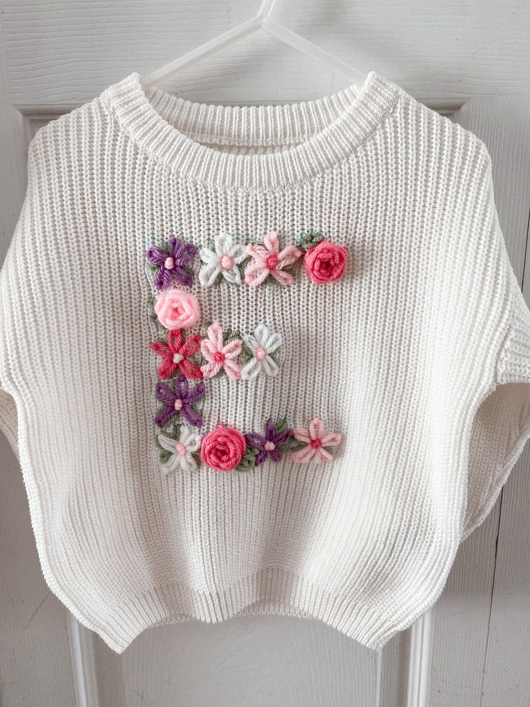 Embroidered Sweaters Flower Letter - Etsy