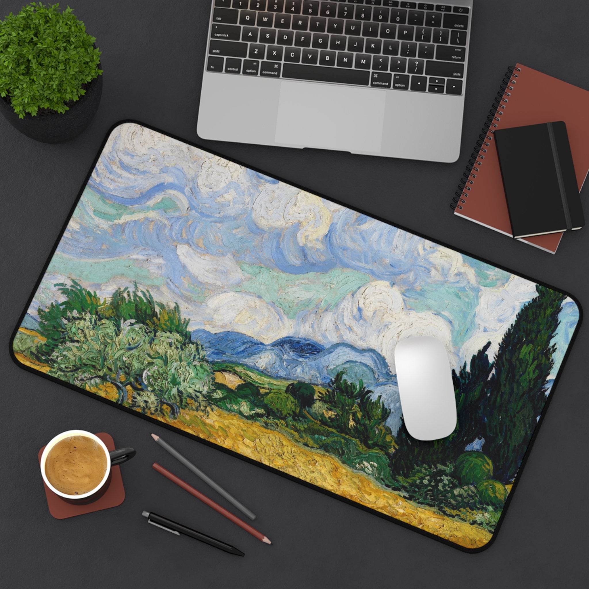 Vincent Van Gogh's Wheat Field With Cypresses Desk Mat for Mouse and ...
