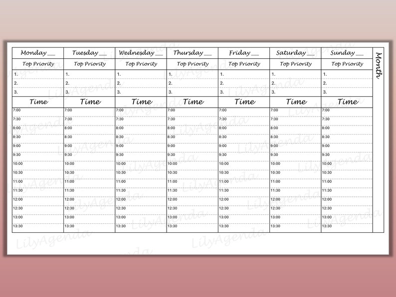 Time Blocking Personal/a6 Size Weekly Layout Week on 2 Pages Vertical ...