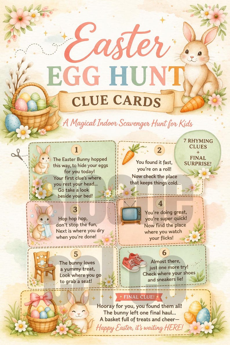 Easter Egg Hunt Clues | Printable Indoor Scavenger Hunt (digital ...
