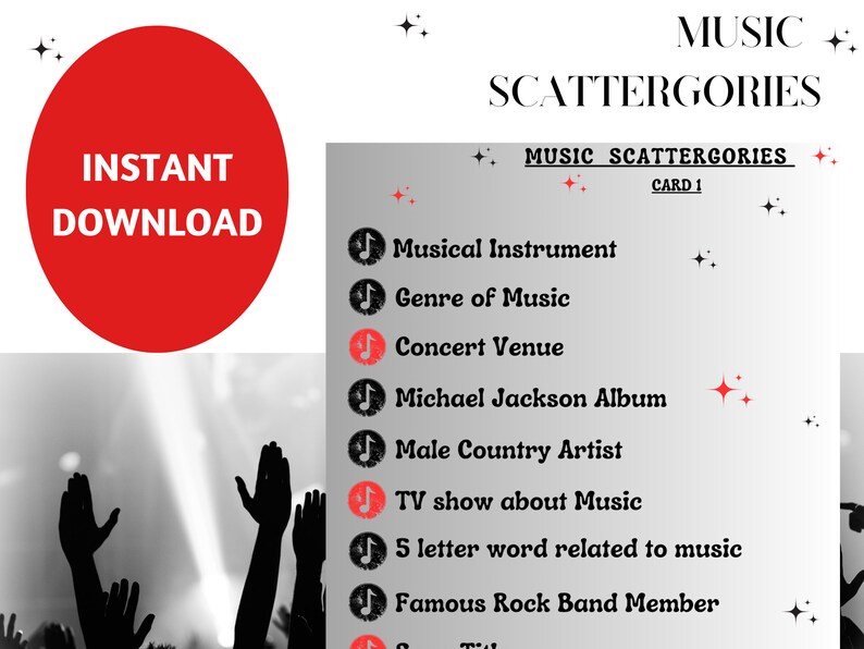 Music Scattergories Game: Printable Family Fun (digital Download) - Etsy