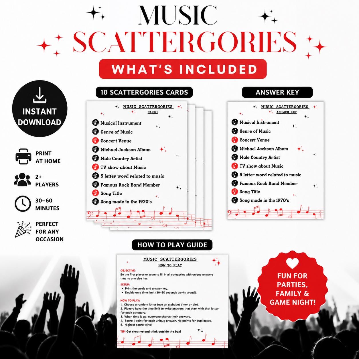 Music Scattergories Game: Printable Family Fun (digital Download) - Etsy