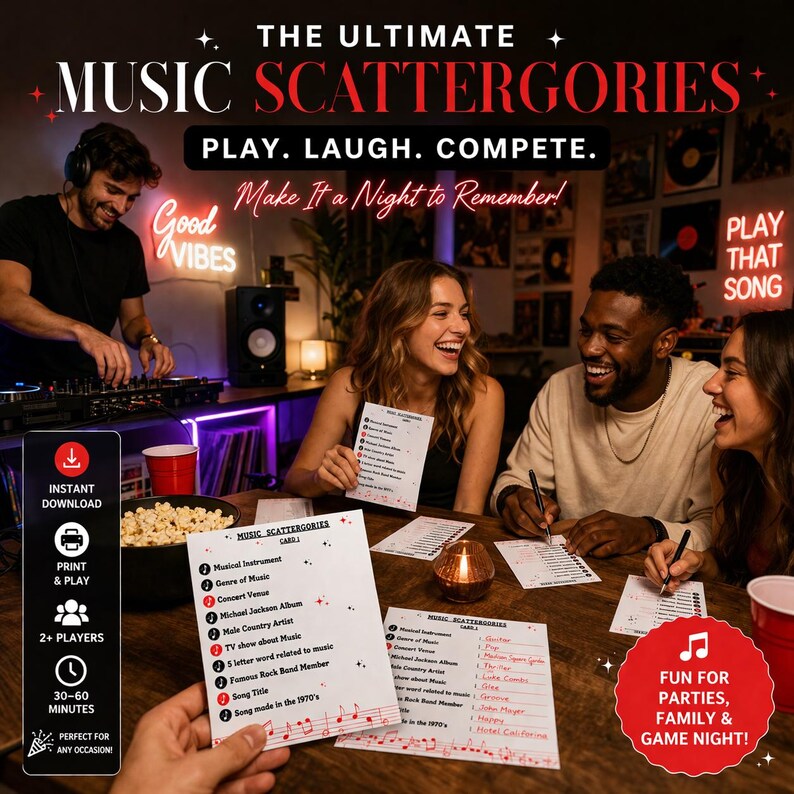 Music Scattergories Game: Printable Family Fun (digital Download) - Etsy