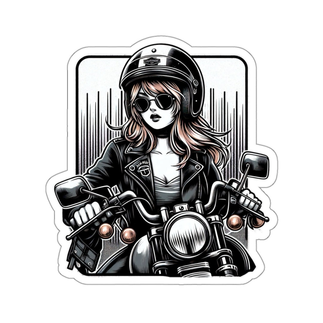 Cute Badass Girl in Harley Motorcycle Woman Biker STICKER - Etsy