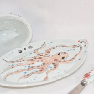 Butter Dish With Lid - Coastal Ceramic Octopus Seashell - Nautical ...