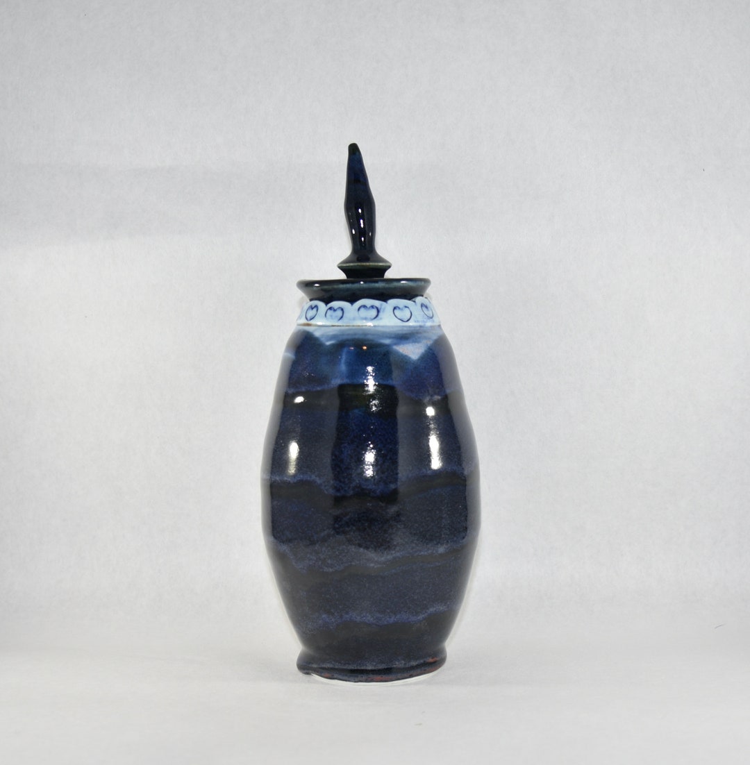 Blue Lidded Ginger Jar With Hearts; Handcrafted Modern Home and Office ...