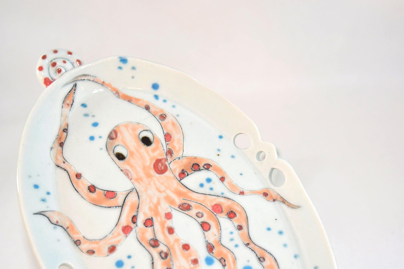 Butter Dish With Lid - Coastal Ceramic Octopus Seashell - Nautical ...