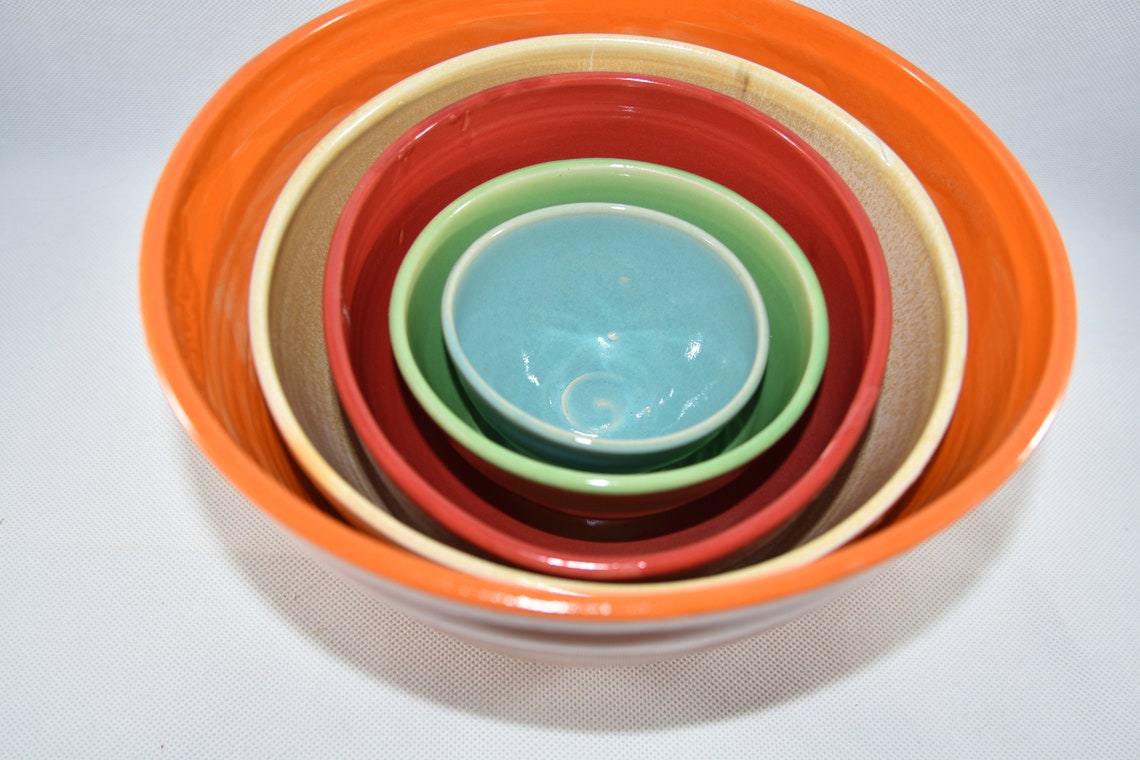 Ceramic Bowl Set of 5 Stacking Bowls Mixing Bowls Nesting | Etsy