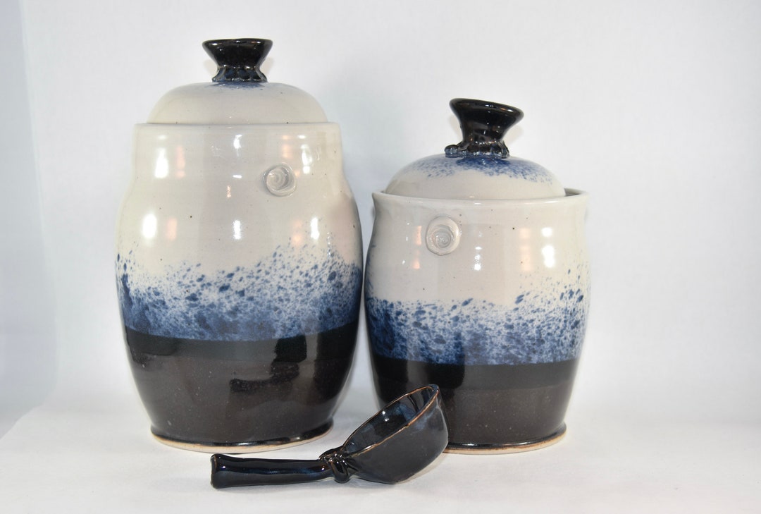 Modern Kitchen Canister Set for Contemporary Kitchen in Blue Black and ...