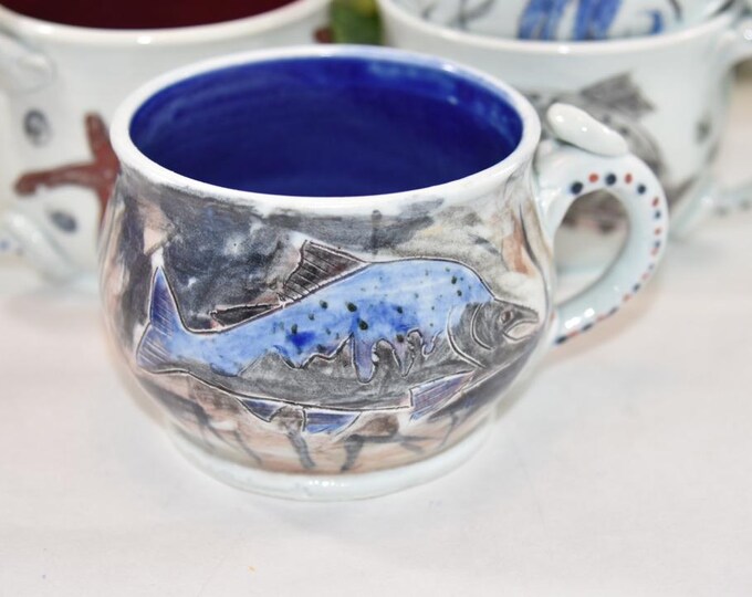 Large Sand and Sea Themed Mug, Blue Coastal Ceramic Cup, Beach Ocean ...