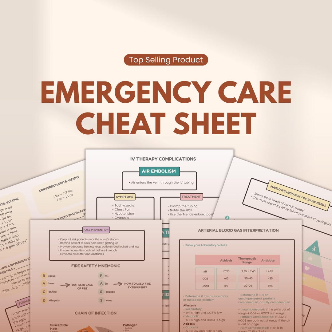 Emergency Care Cheat Sheet PDF | Nursing Study Guide | NCLEX and ER ...