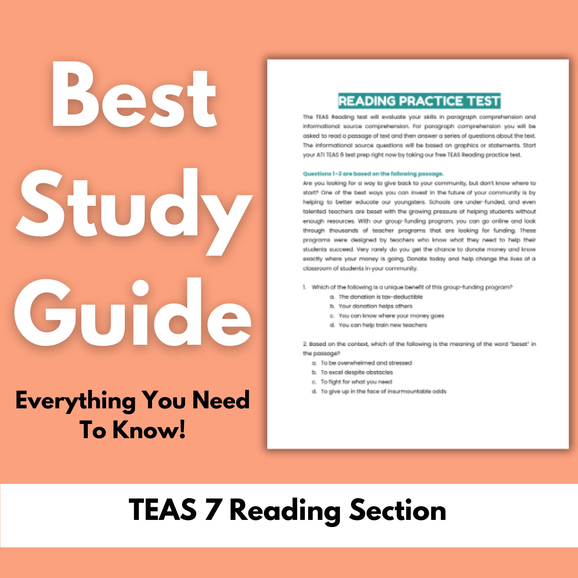 TEAS 7 Reading Section Bundle | 53 Pages | TEAS Notes | Study Notes - Etsy