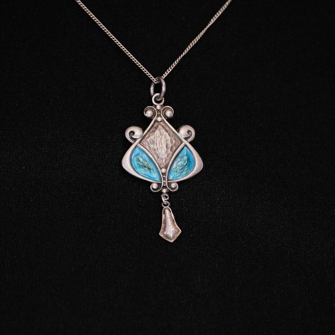 Art Nouveau Silver Enamel Pendant Necklace: Robert Pringle, Birmingham ...
