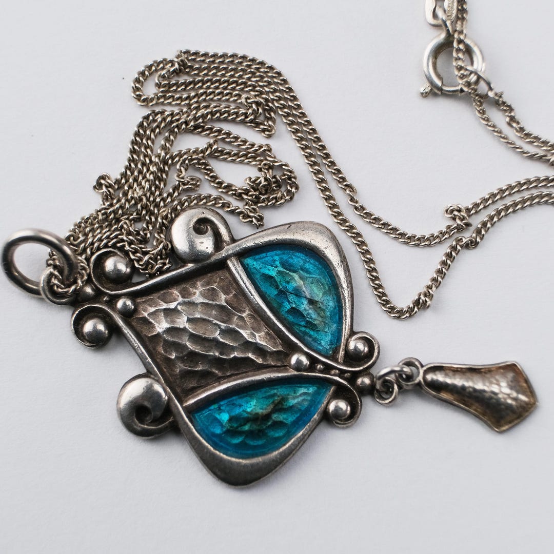 Art Nouveau Silver Enamel Pendant Necklace: Robert Pringle, Birmingham ...