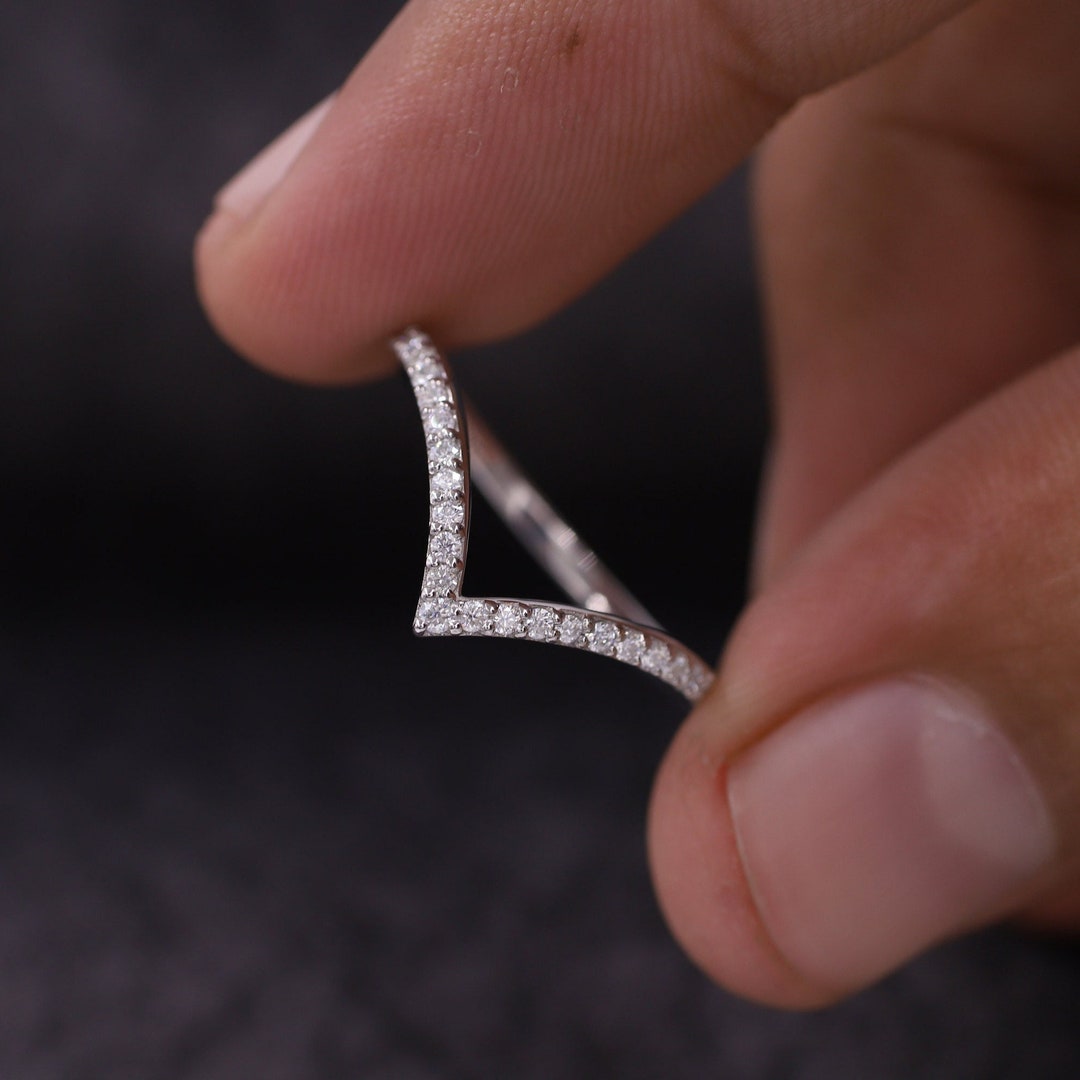 14k Gold Curve Ring, Solid Gold Curved Wedding Ring Women, Dainty ...