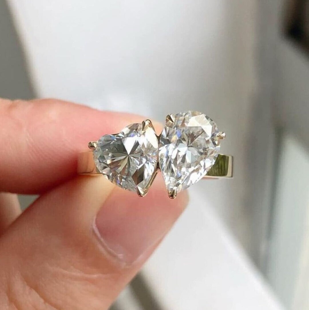 Toi Et Moi Engagement Ring, Heart & Pear Cut Diamond Wedding Ring ...