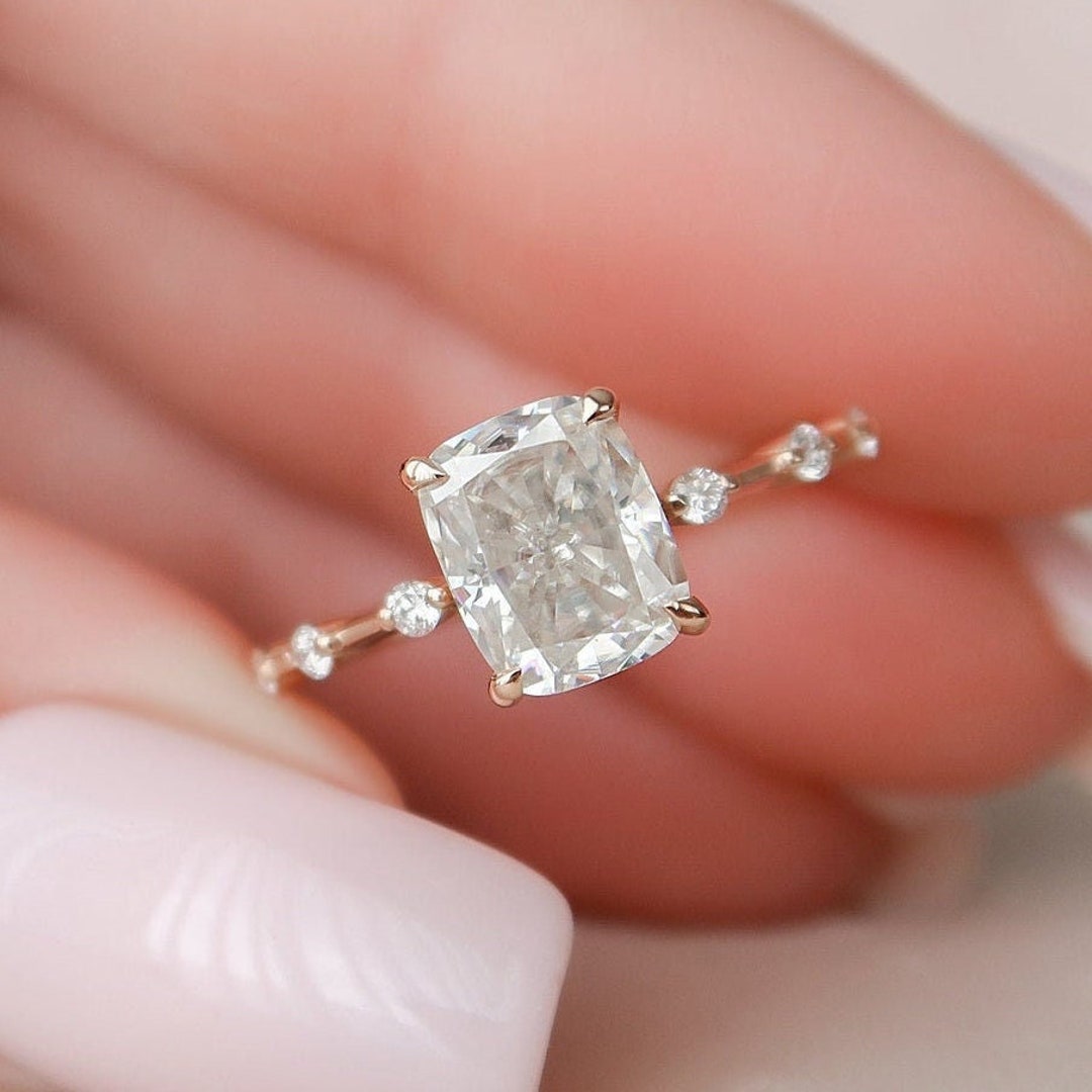 1.5 CT Cusion Cut Moissanite Engagement Ring, Wedding Ring, Prong Set ...