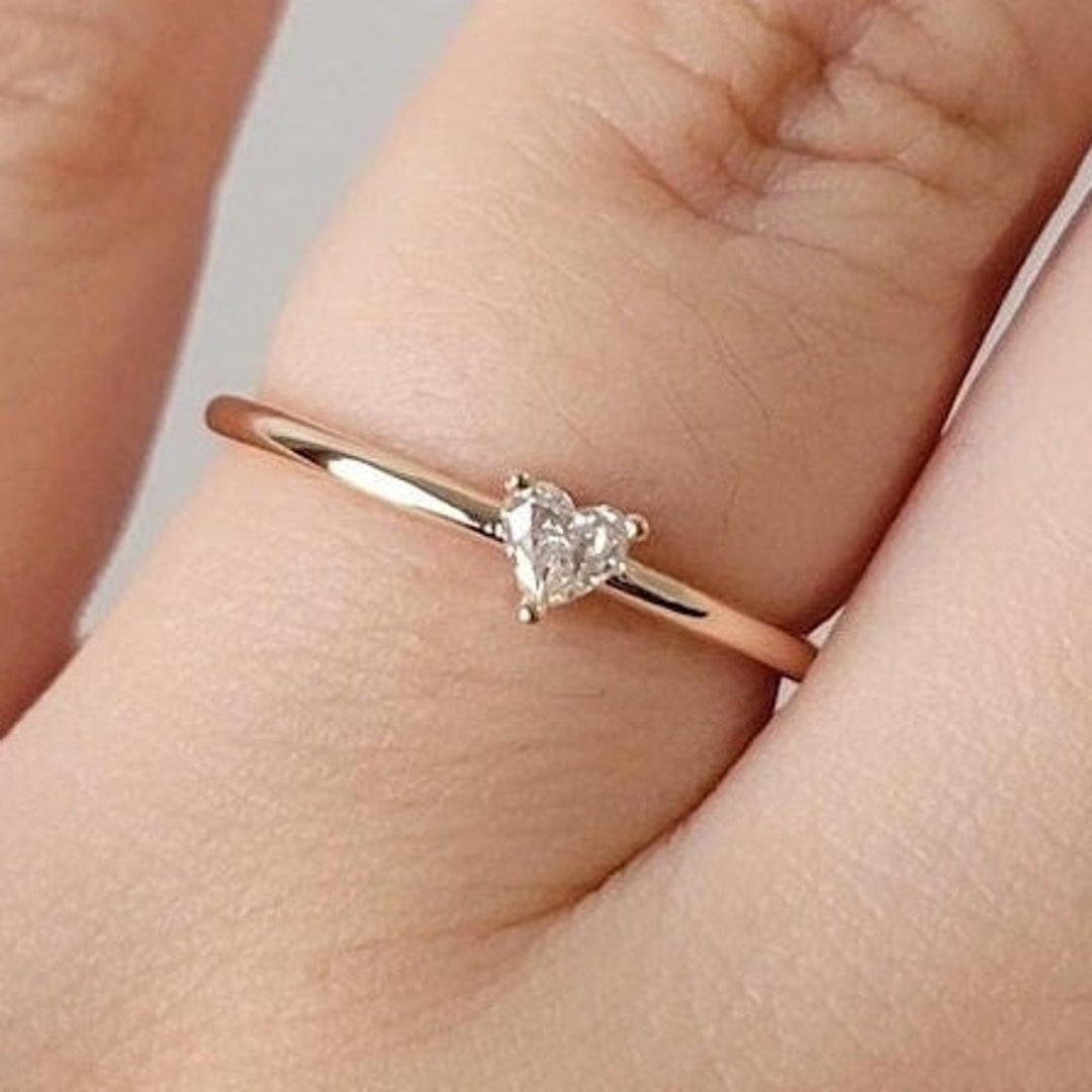 10k/14k/18k Gold Heart Diamond Ring, Solid Gold Diamond Heart Setting ...