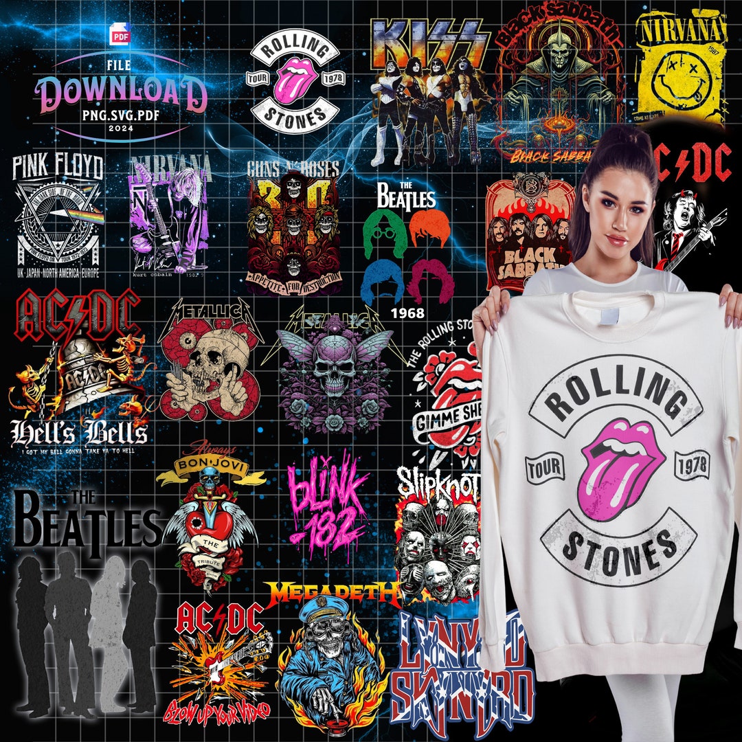 21 Pcs Rock Band PNG Bundle Rock Music Heavy Metal Rock and Roll Rock TSHIRT Design Digital ...