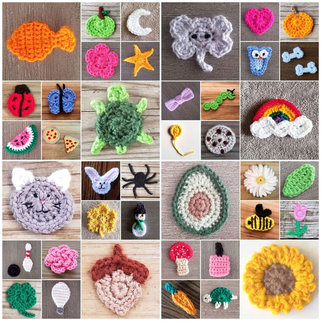 Crochet Appliques Pattern Bundle, PDF Download, 40 Patterns for Animals ...