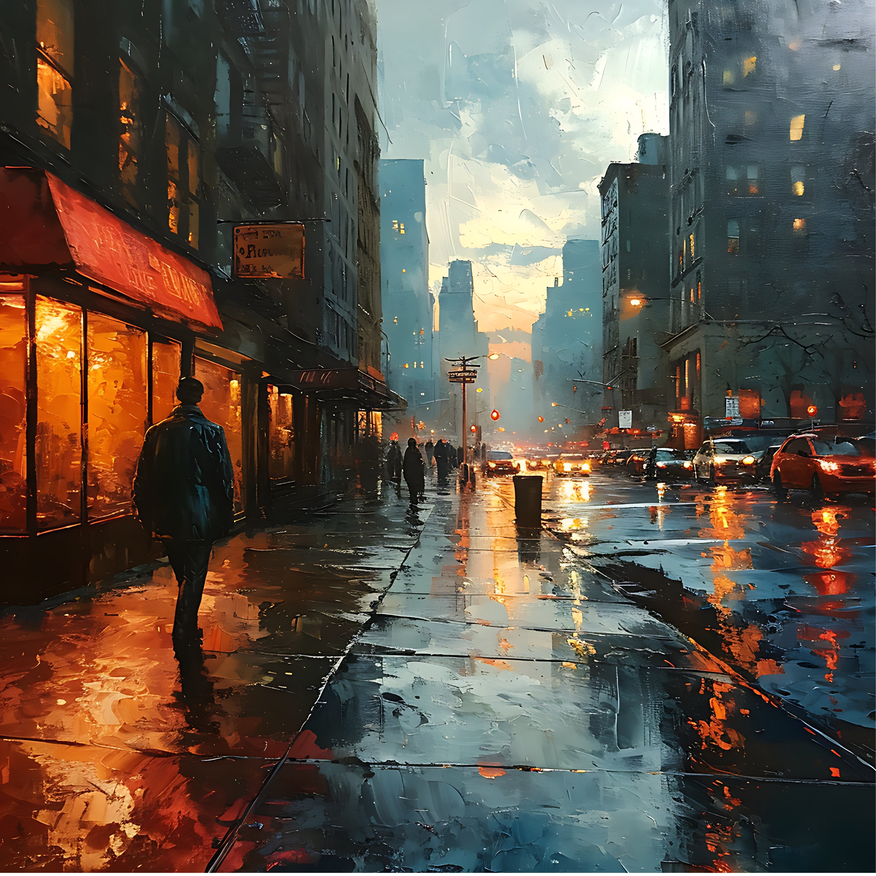 Citystreet Painting/rainy/city Street Print/urban Artprints/urban Art ...