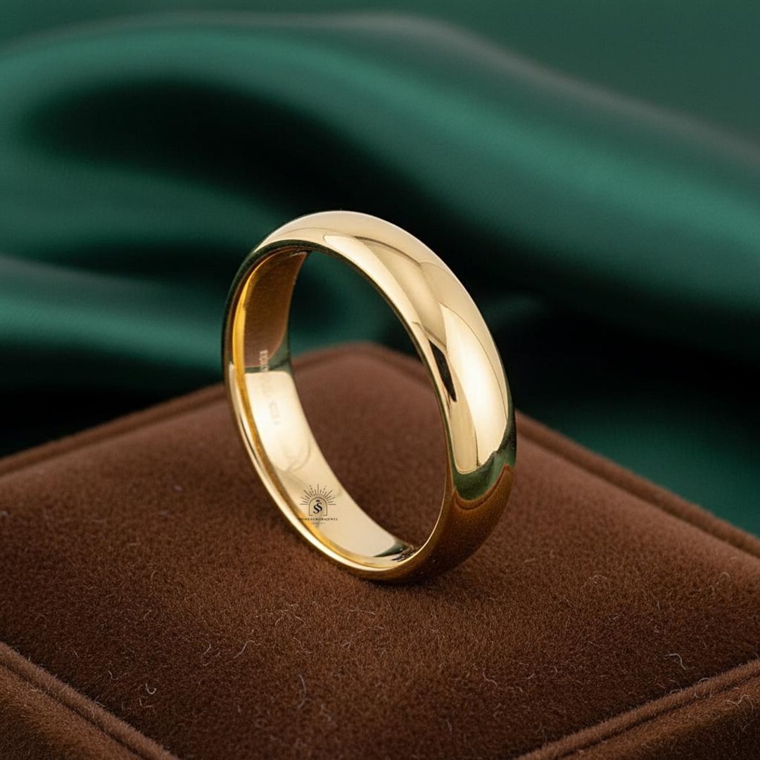 14k Solid Gold Engraved Wedding Band, Personalized Stacking Ring, Plain ...
