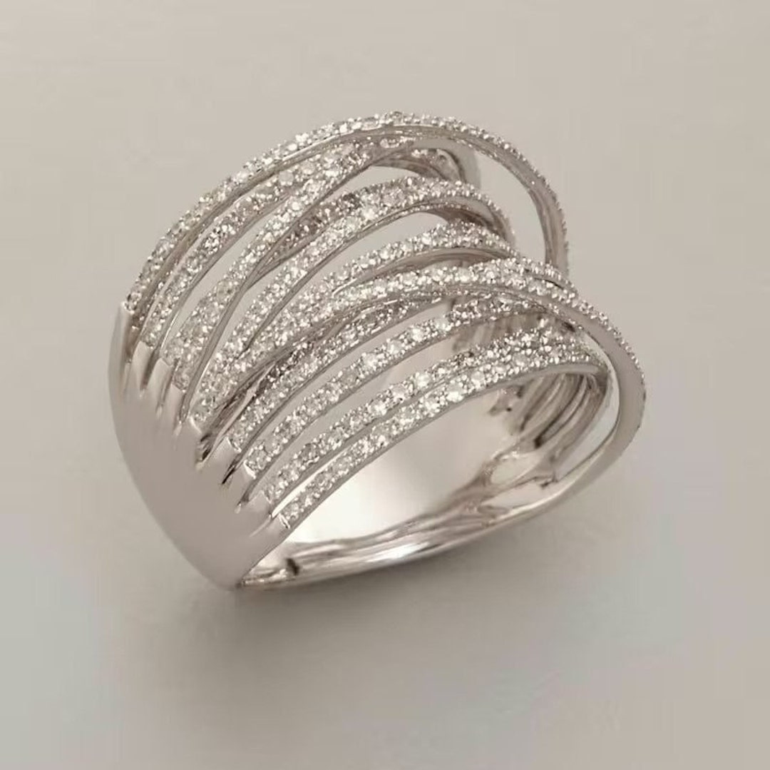 Crossover Wedding Engagement Band/ Round Colorless Moissanite Band ...