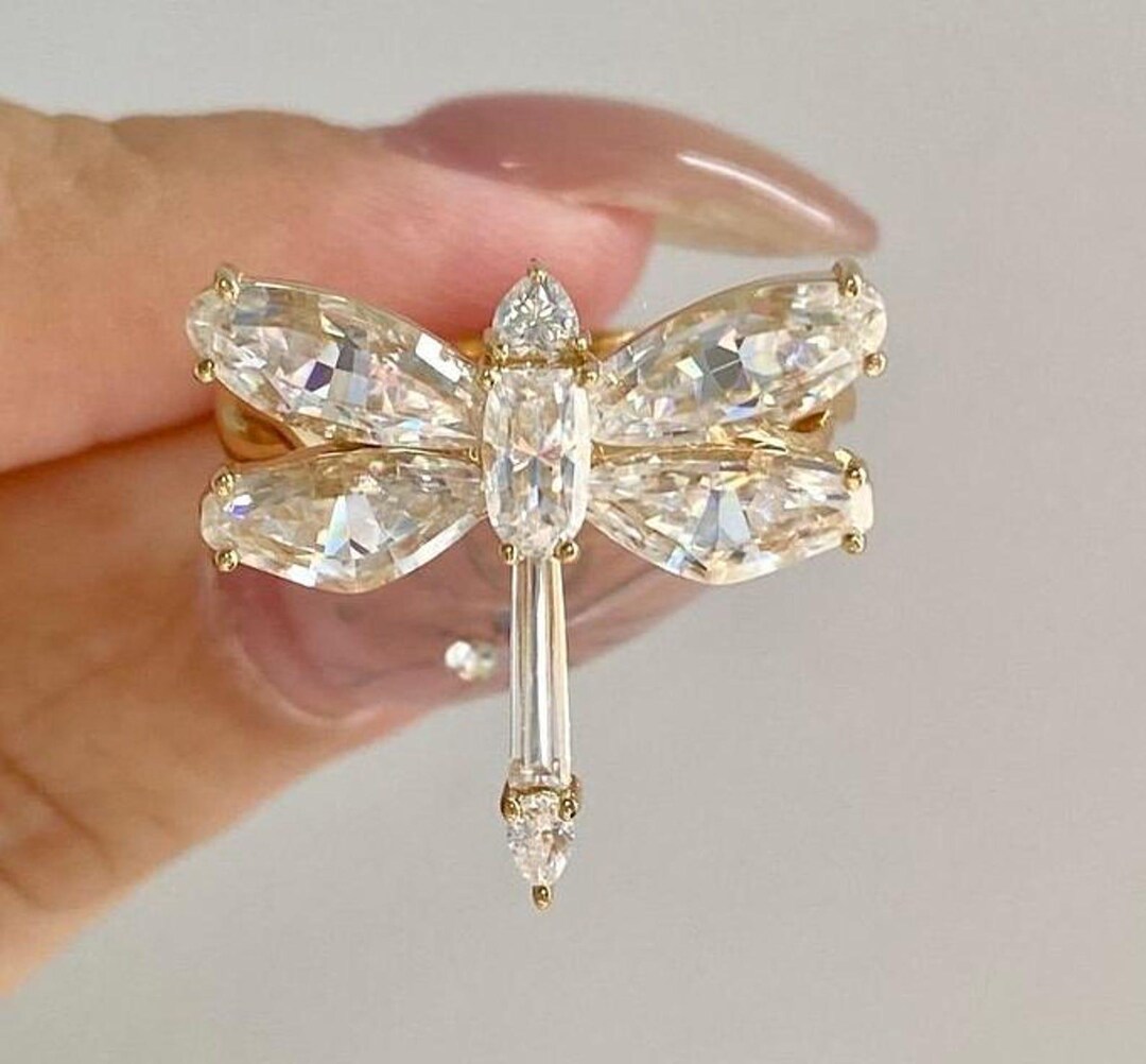 Dragonfly Vintage Art Deco Engagement Ring, Multi Cut Diamond Wedding ...
