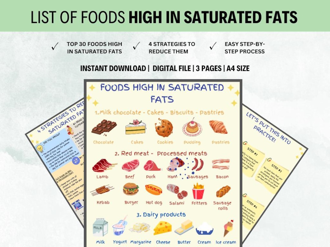 Lower Cholesterol Guide: Foods High in Saturated Fats (digital Download ...