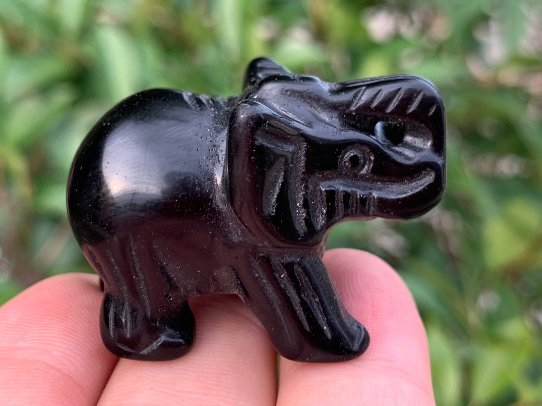 Carved Obsidian Crystal Elephant: Home Decor Gift (1.5'') - Etsy