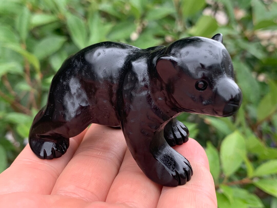 Obsidian Crystal Polar Bear: Hand Carved Stone Animal Figurine - Etsy
