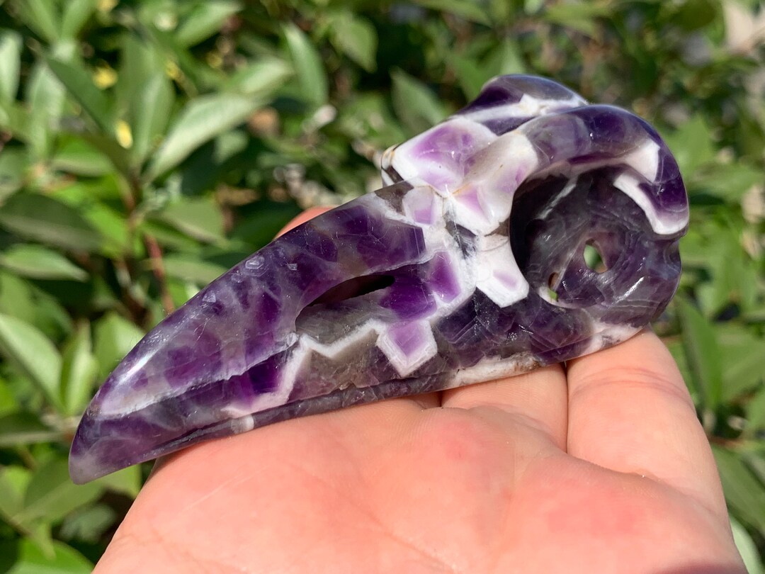 Amethyst Quartz Crystal Crow Skull: Hand Carved Healing Stone - Etsy