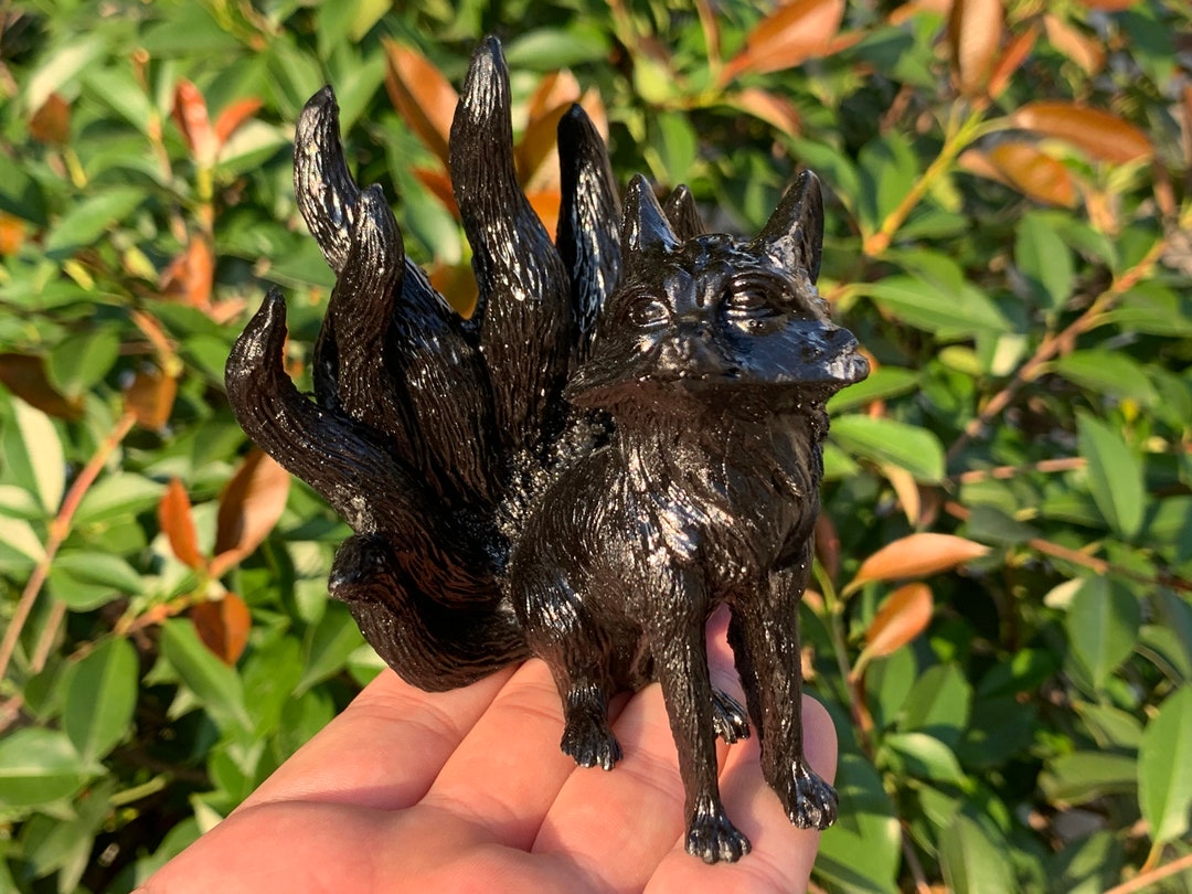 Hand Carved Black Resin Nine-tailed Fox: Crystal Home Decor - Etsy
