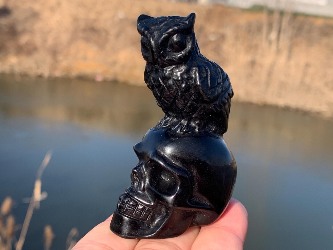 Obsidian Crystal Owl Skull: Hand Carved Home Decor (3.1'') - Etsy